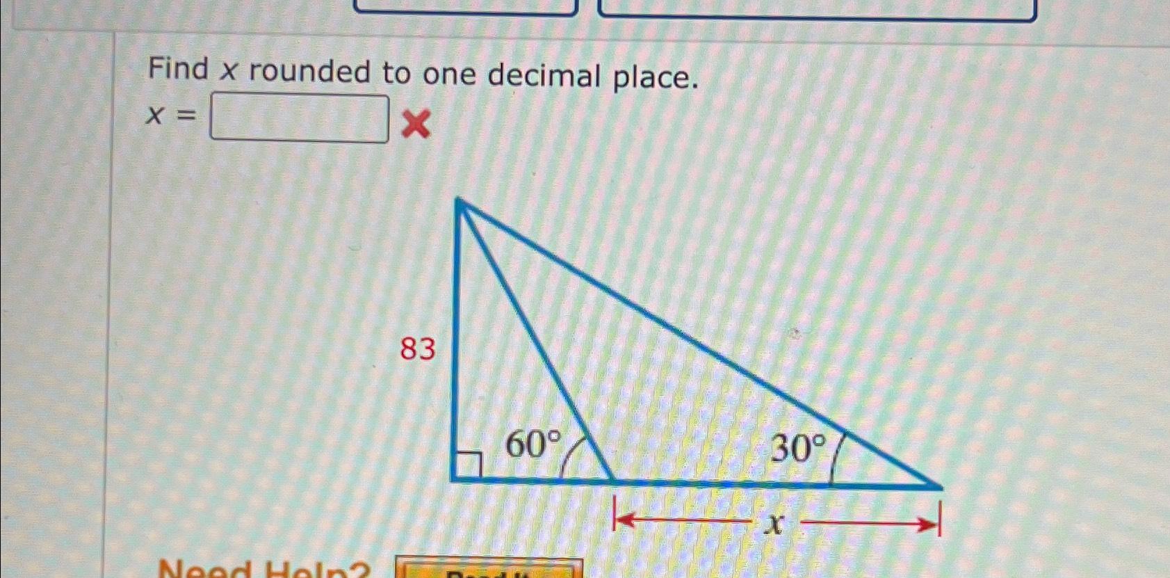 Solved Find x ﻿rounded to one decimal place.x= | Chegg.com