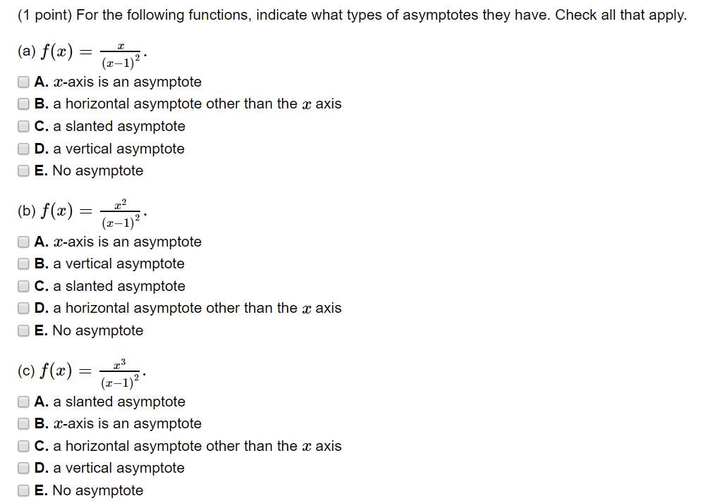 Solved (1 ﻿point) ﻿For the following functions, indicate | Chegg.com