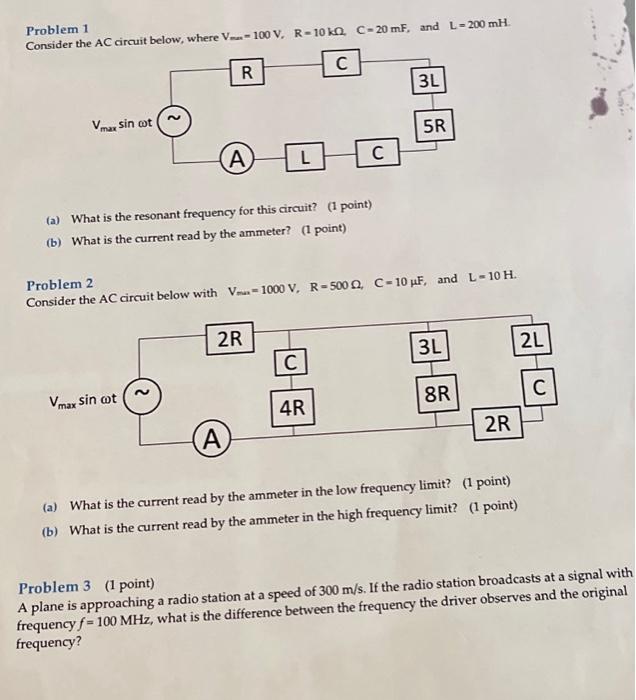 Consider the AC circuit below, where Vmax=100 | Chegg.com