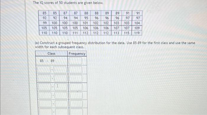 Solved The 1Q scores of 50 students are given below. (a) | Chegg.com