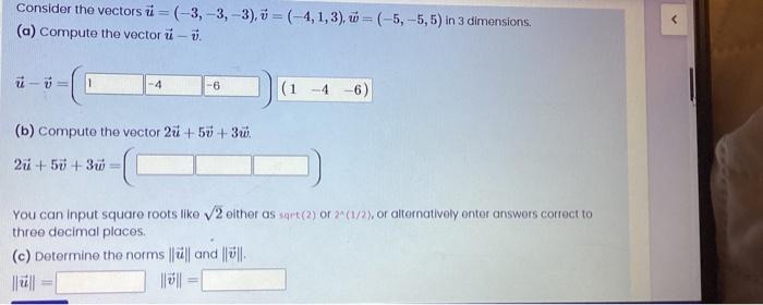 Solved Consider the vectors u = (-3, -3, -3), v = (-4, 1, | Chegg.com