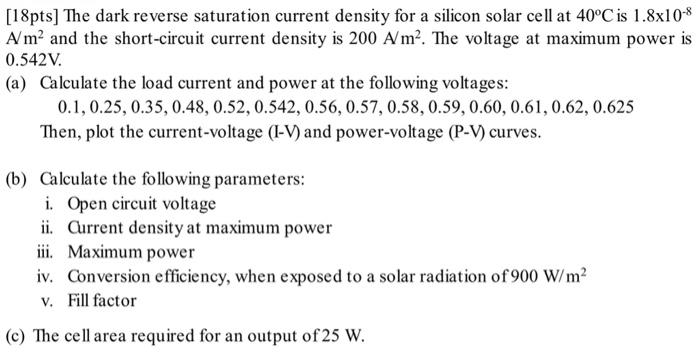 Solved [18pts] The dark reverse saturation current density | Chegg.com
