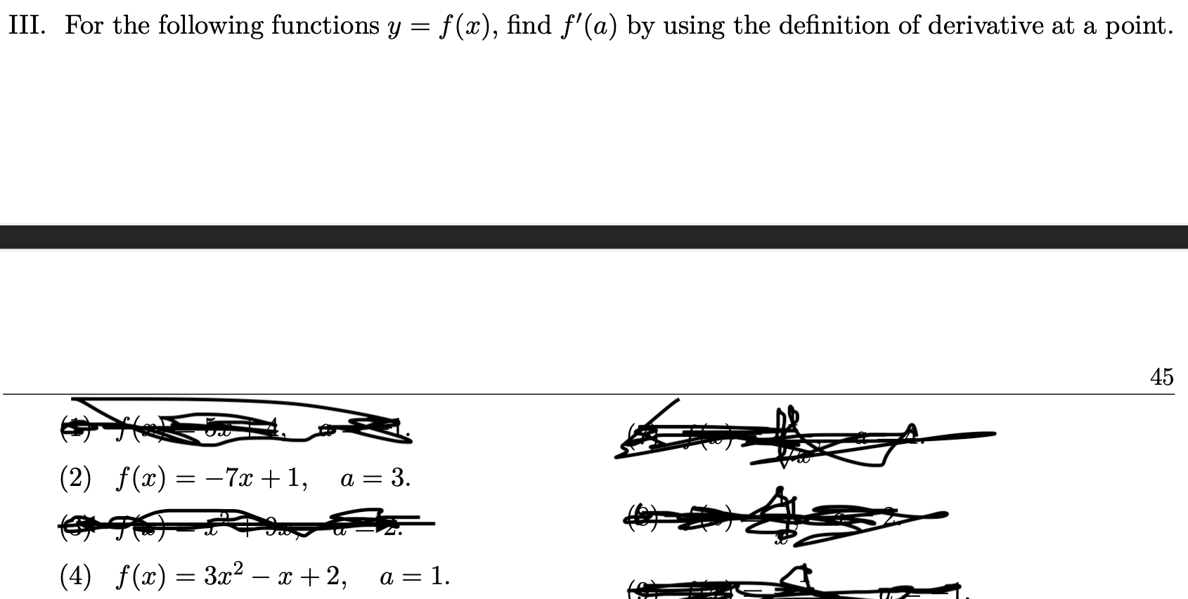 Solved III. For the following functions y=f(x), ﻿find f'(a) | Chegg.com