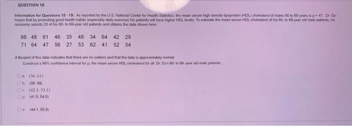 Solved Question 18 Information For Questions 18 19 As