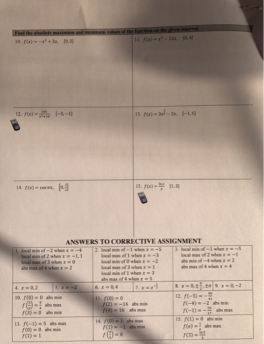 Solved NAME: Corrective Assignment DATE: Find the extreme | Chegg.com