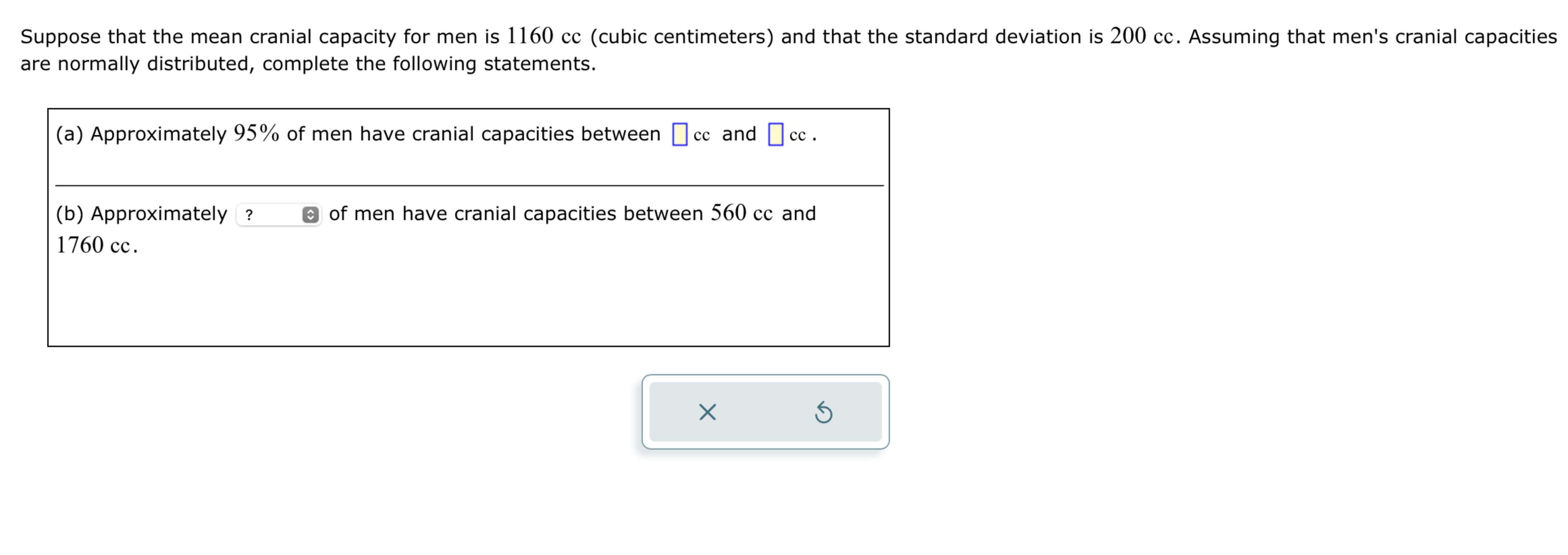 Solved Suppose that the mean cranial capacity for men is | Chegg.com