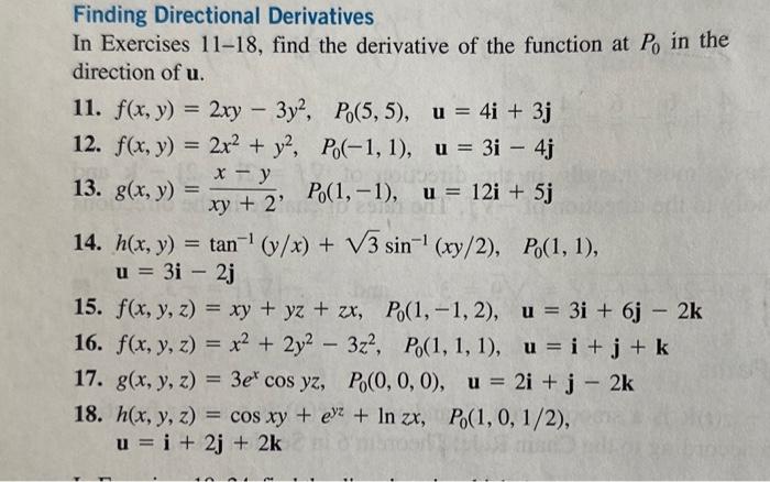 Solved Finding Directional Derivatives In Exercises 11-18, | Chegg.com