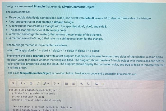 Solved Design a class named Triangle that extends Simple | Chegg.com
