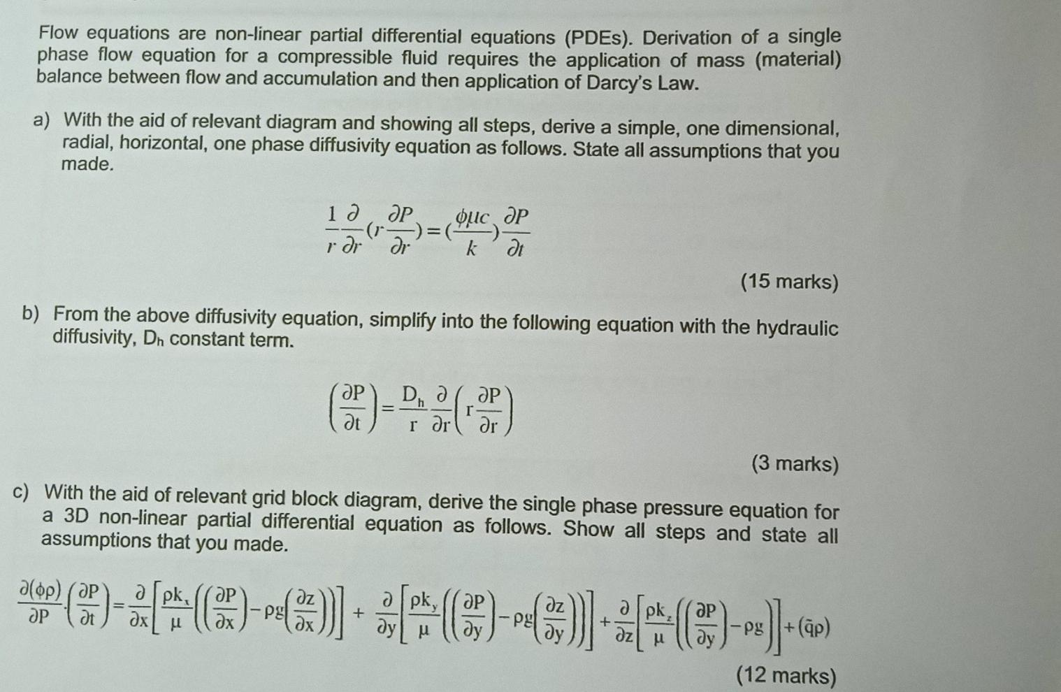 Flow equations are non-linear partial differential | Chegg.com