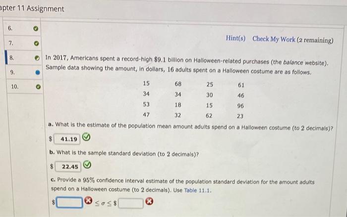 Solved apter 11 Assignment 6. Hint(8) Check My Work (2 | Chegg.com