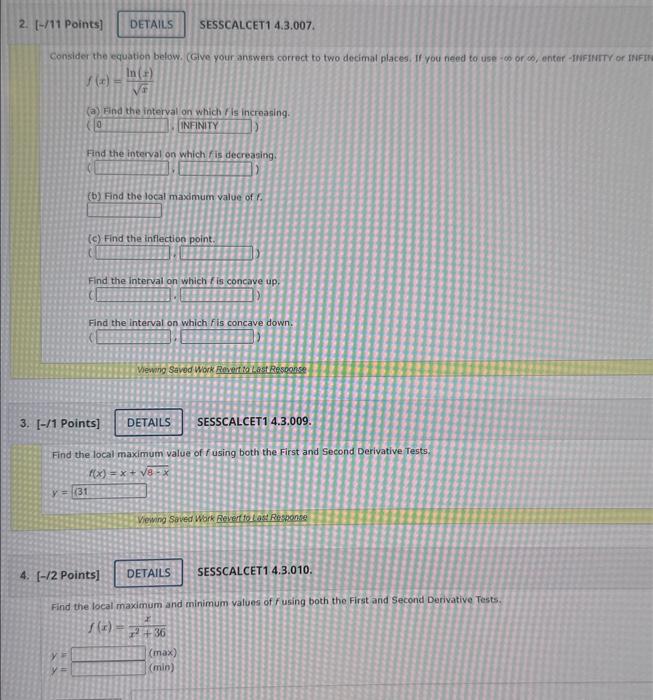 Solved Consider the equation below. (Give your answers | Chegg.com
