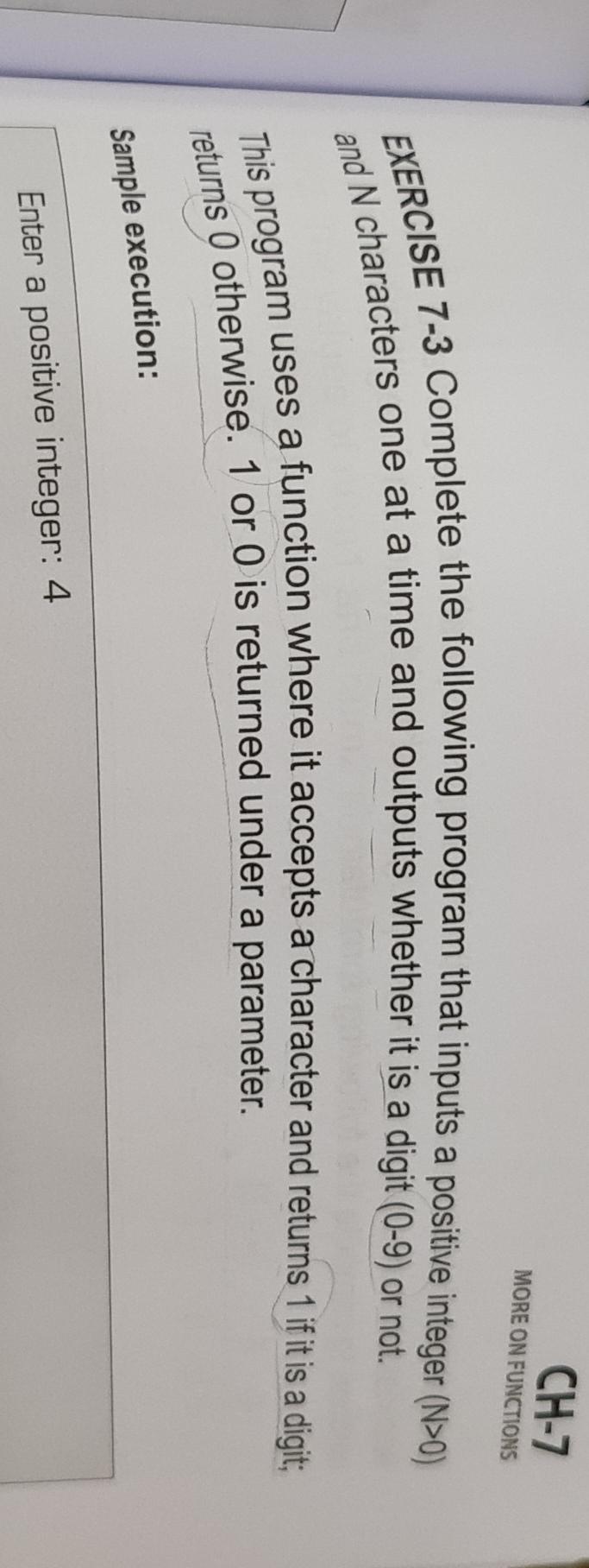 Solved MORE ON FUNCTIONSEXERCISE 7-3 ﻿Complete the following | Chegg.com
