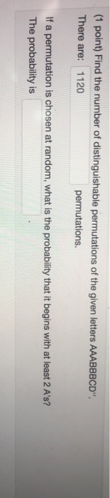 Solved (1 point) Find the number of distinguishable | Chegg.com