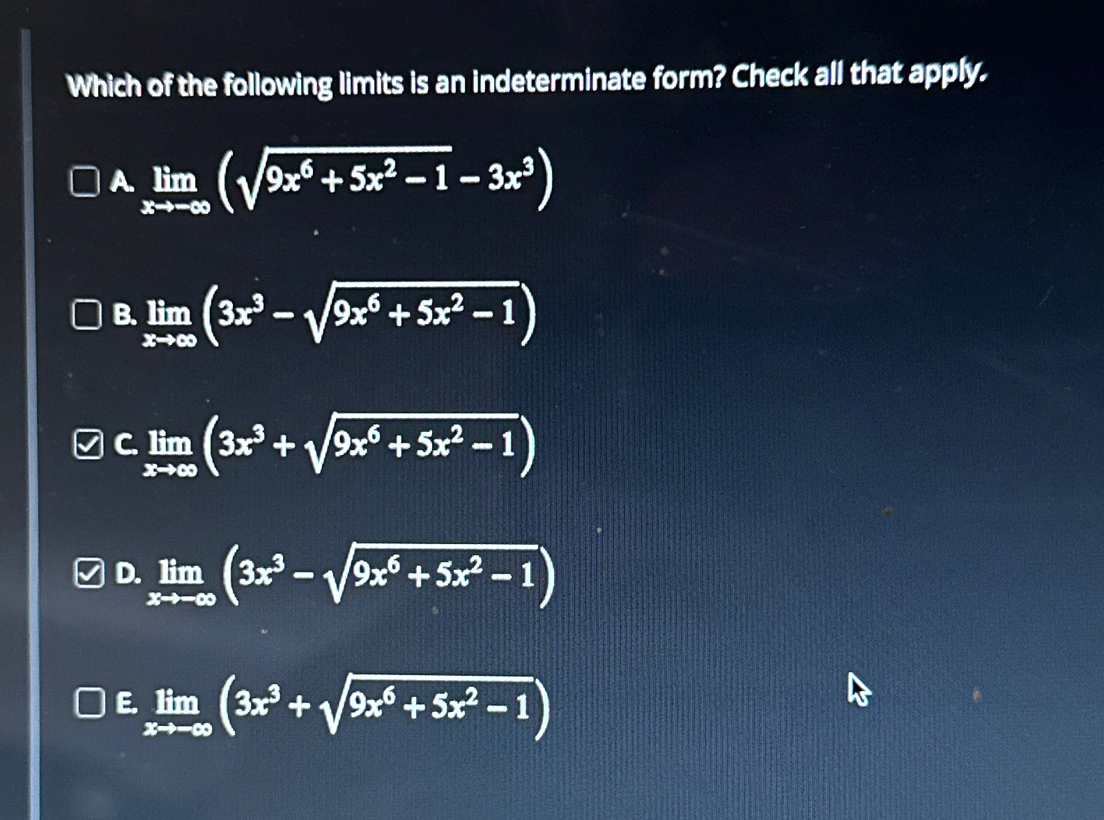 Solved Which of the following limits is an indeterminate | Chegg.com