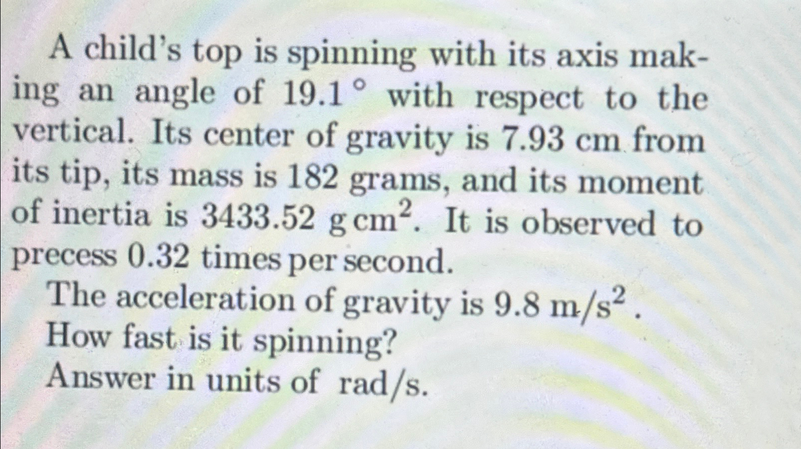 Solved A child's top is spinning with its axis making an | Chegg.com