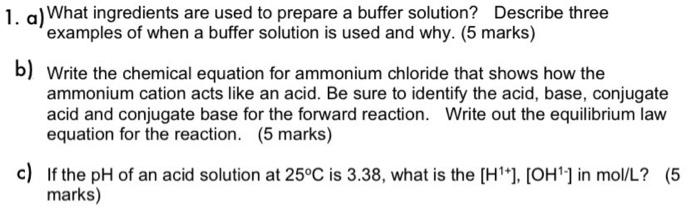 Solved 1. a) What ingredients are used to prepare a buffer | Chegg.com