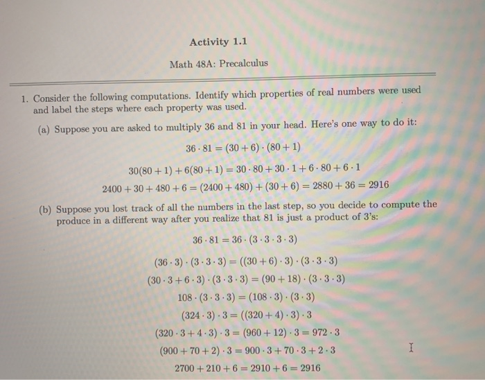 Solved Activity 1.1 Math 48A: Precalculus 1. Consider the | Chegg.com