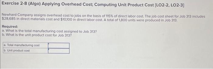 Solved Exercise 2-8 (Algo) Applying Overhead Cost; Computing | Chegg.com