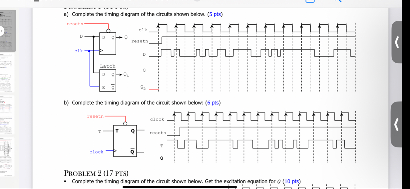 Solved a) ﻿Complete the timing diagram of the circuits shown | Chegg.com