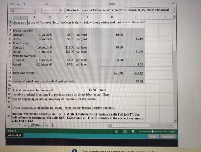 Solved Patterson, Inc. has provided details of its actual | Chegg.com
