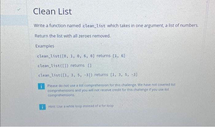 Solved Write a function named clean_list which takes in one | Chegg.com