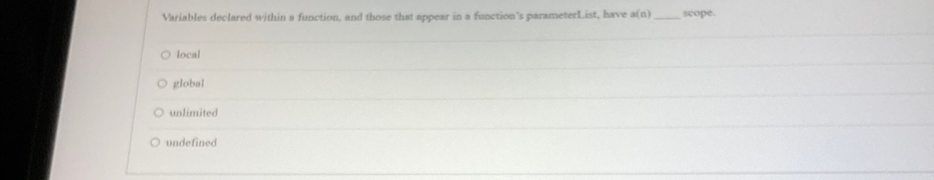 Solved Variables declared within & function, and those thast | Chegg.com