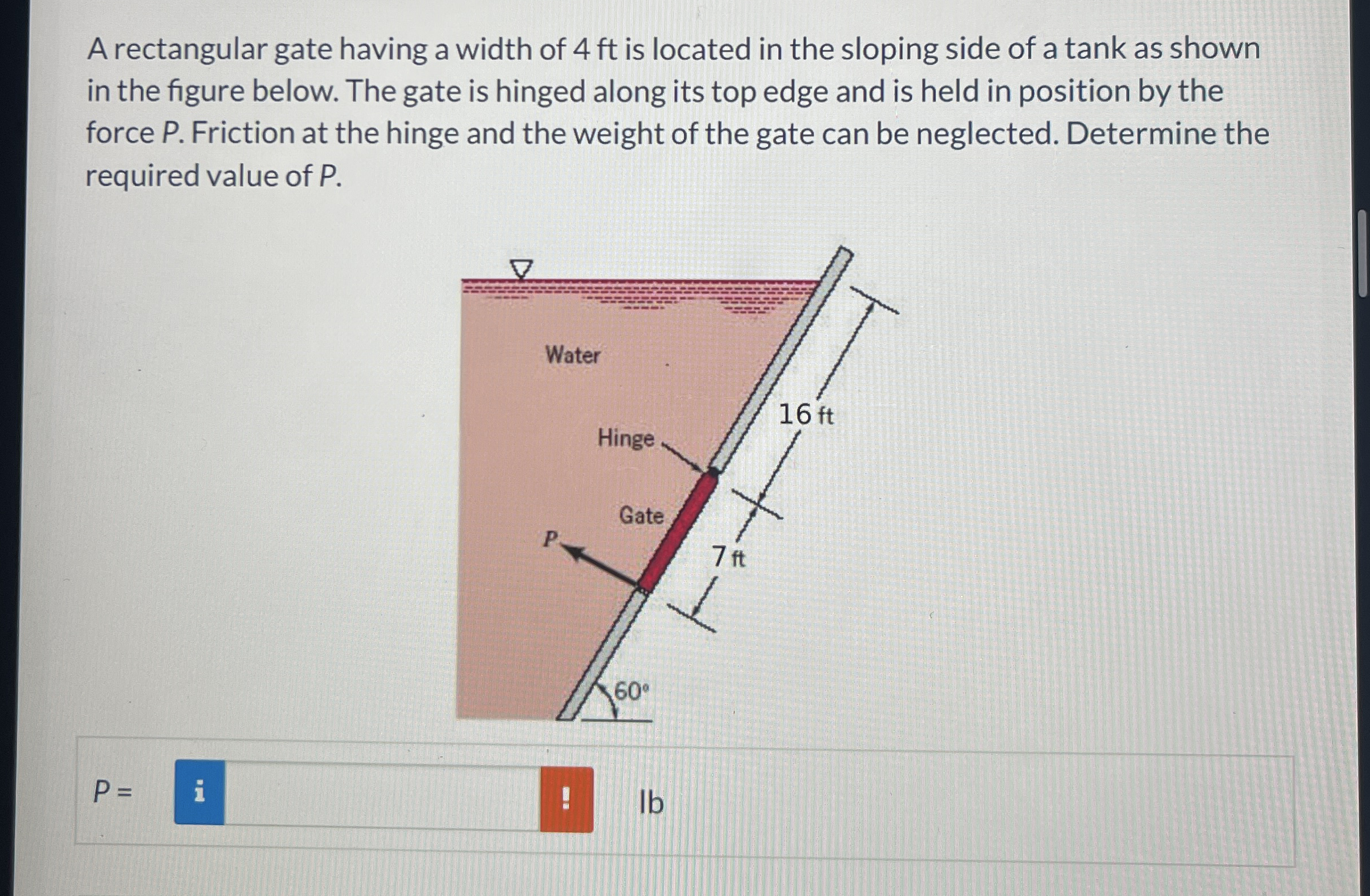 Solved A rectangular gate having a width of 4 ﻿ft is located | Chegg.com