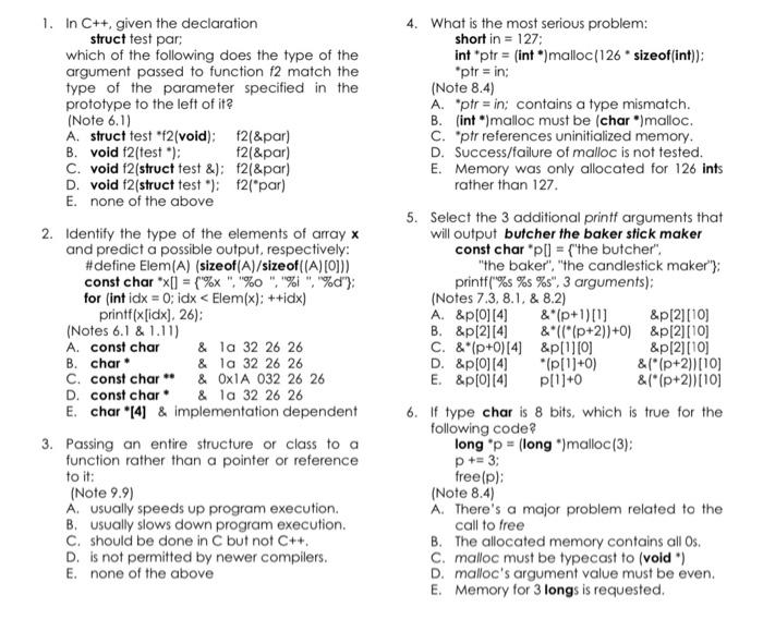 Solved 1. In C++, given the declaration struct test par; | Chegg.com