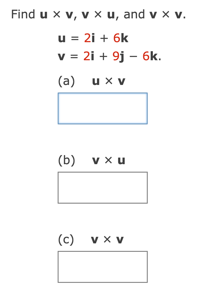 Solved Find u×v,v×u, ﻿and | Chegg.com