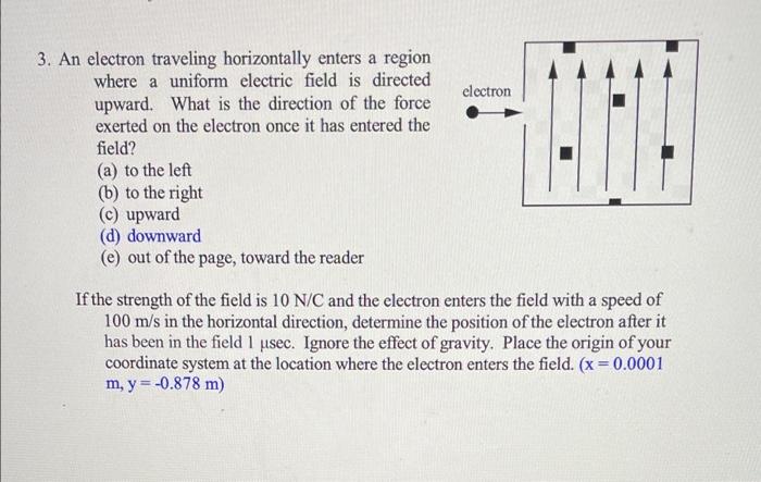 Solved electron 3. An electron traveling horizontally enters | Chegg.com