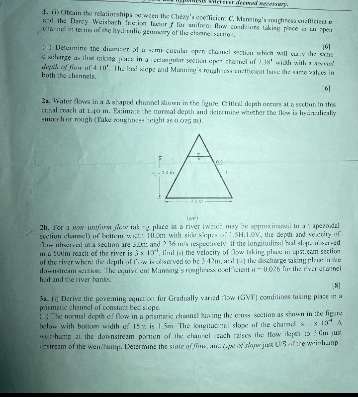Solved (i) ﻿Obtain the relationships between the Chézy's | Chegg.com