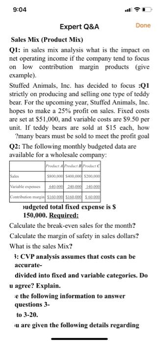 Solved Sales Mix (Product Mix) Q1: in sales mix analysis | Chegg.com