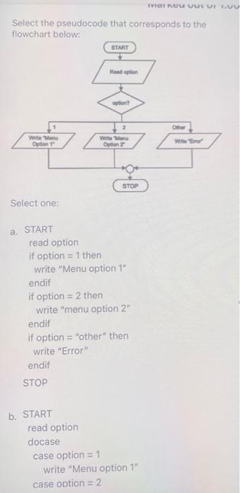 Solved docase case option =1 write "Menu option 1 " case | Chegg.com