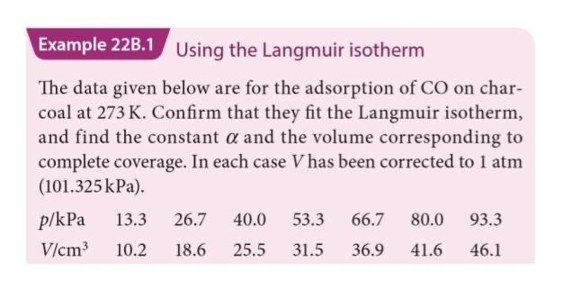 Solved Example 22B.1 Using the Langmuir isotherm The data | Chegg.com