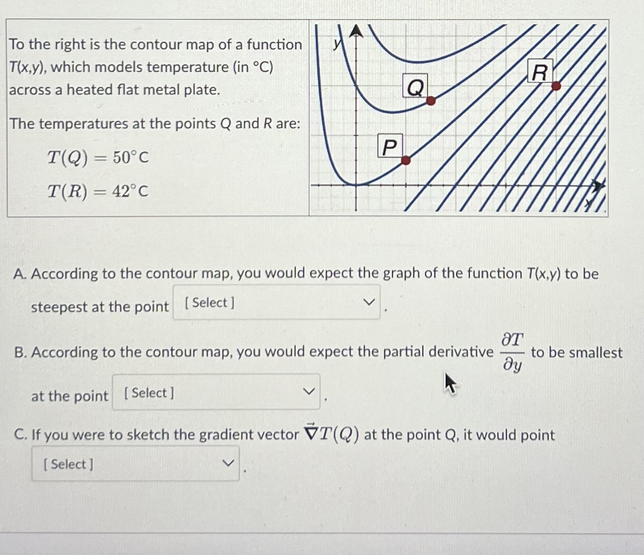 Solved To the right is the contour map of a function T(x,y), | Chegg.com