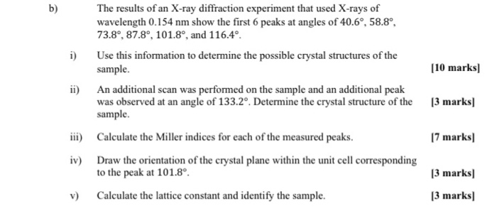 Solved b) The results of an X-ray diffraction experiment | Chegg.com