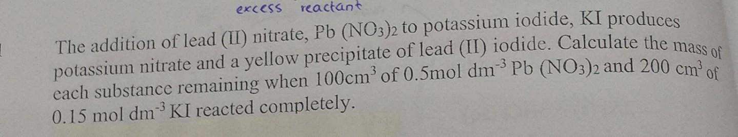 Solved The addition of lead (II) nitrate, Pb(NO3)2 to | Chegg.com