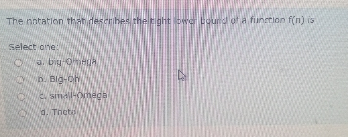 Solved The notation that describes the tight lower bound of | Chegg.com