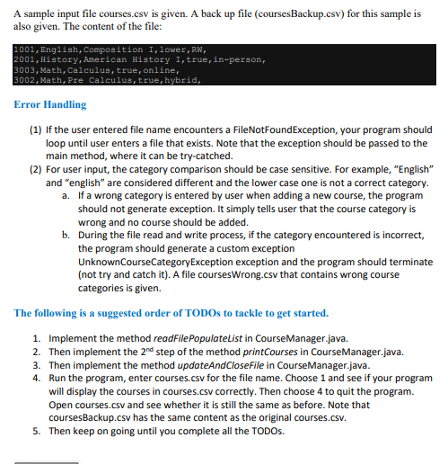 Solved A sample input file courses.csv is given. A back up | Chegg.com