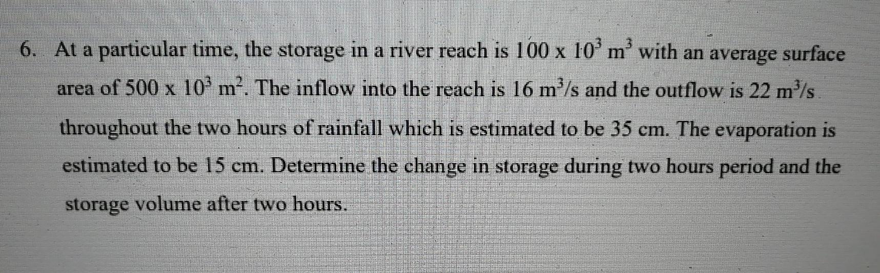 Solved 6. At a particular time, the storage in a river reach | Chegg.com