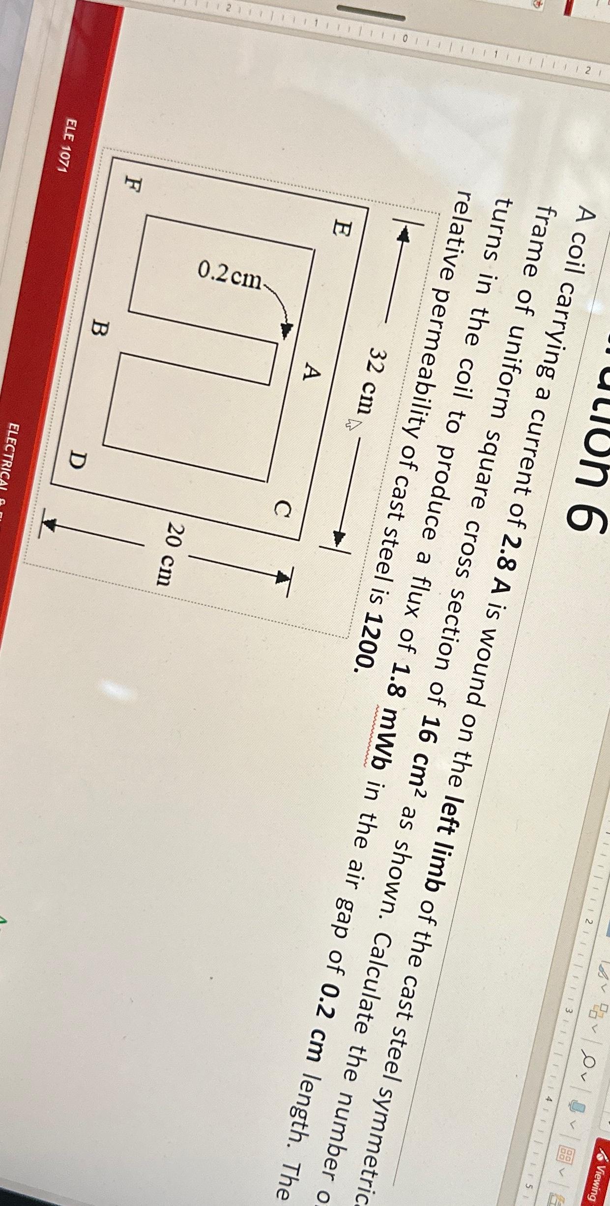 Solved on 6 ﻿relative permeability of cast steel is 1200 . | Chegg.com