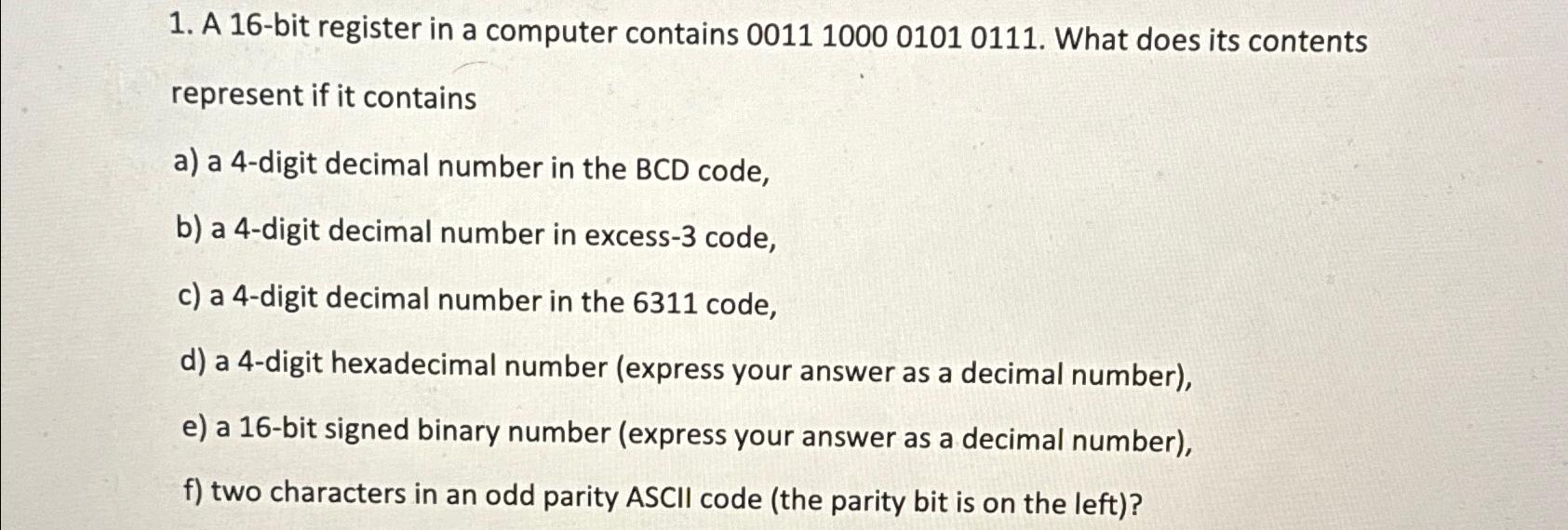 Solved A 16-bit register in a computer contains | Chegg.com