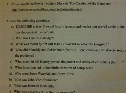 Solved Please watch the Movie "Modern Marvels The Creation | Chegg.com