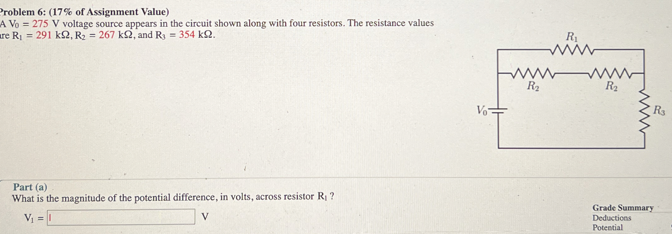 Solved roblem 6: (17% ﻿of Assignment Value)A V0=275V | Chegg.com