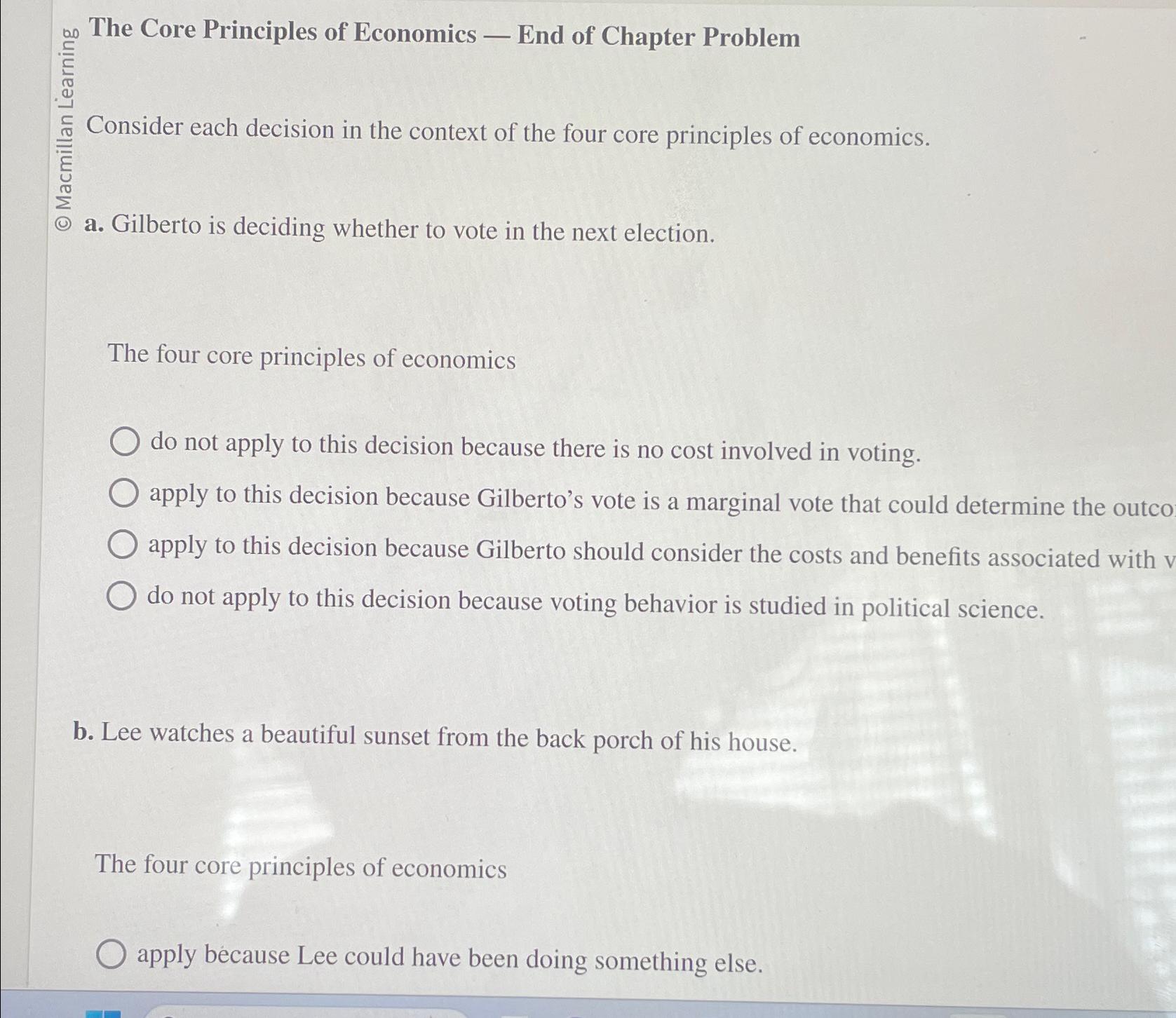 Solved an The Core Principles of Economics - ﻿End of Chapter | Chegg.com