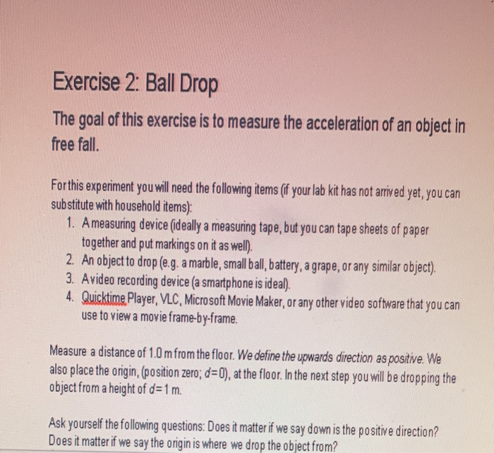 Exercise 2: Ball Drop The goal of this exercise is to | Chegg.com