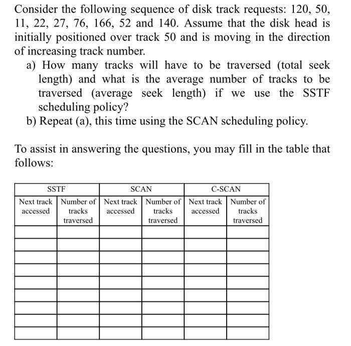 Solved Consider the following sequence of disk track | Chegg.com