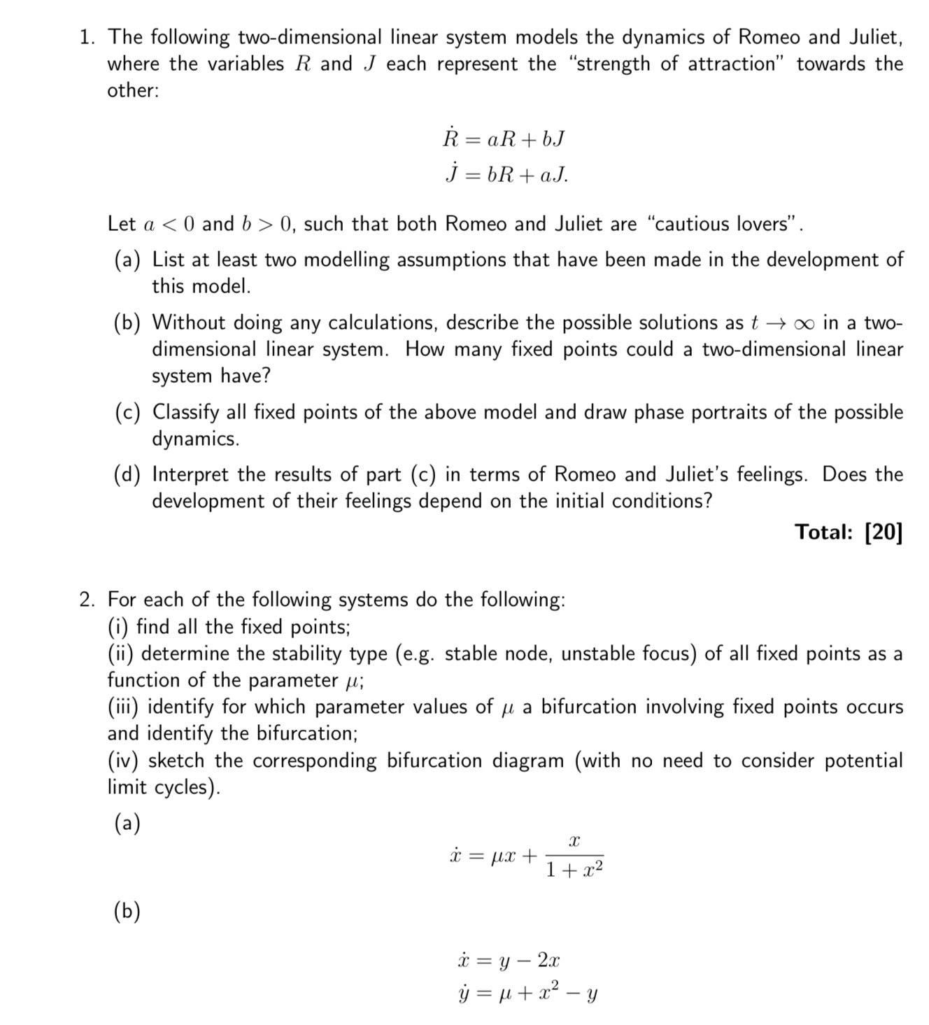 Solved The following two-dimensional linear system models | Chegg.com