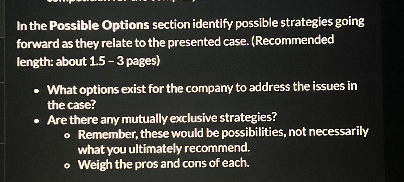 Solved In the Possible Options section identify possible | Chegg.com