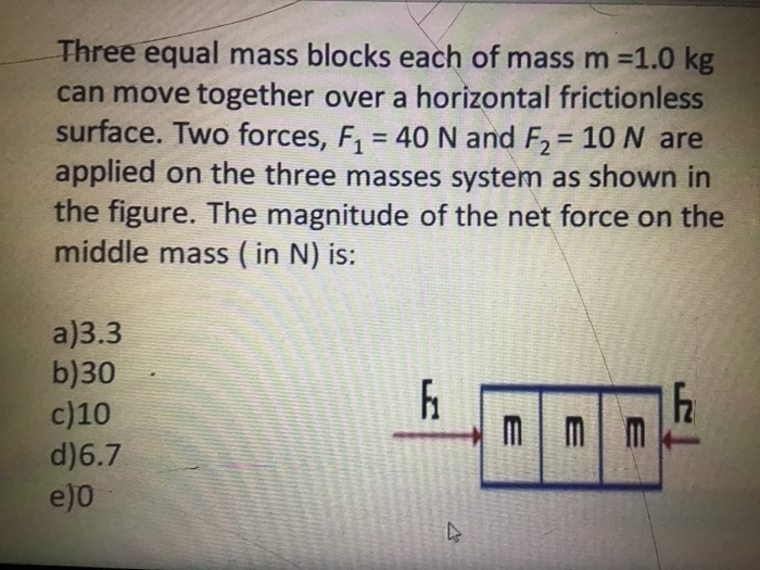 Solved Three equal mass blocks each of mass m =1.0 kg can | Chegg.com
